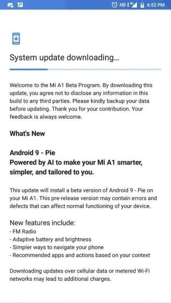 Xiaomi Mi A1 recebe atualização oficial para o Android 9.0 Pie Xiaomi Mi A1 recebe atualização oficial para o Android 9.0 Pie